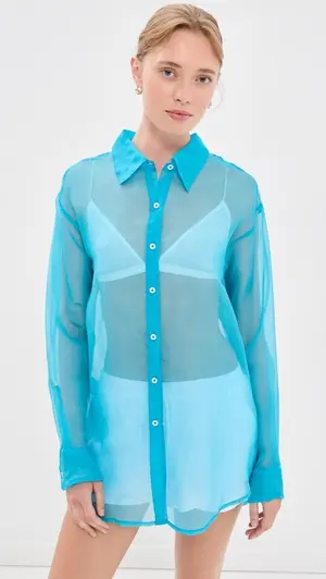Sprwmn Oversized Silk Organza Button-down Shirt