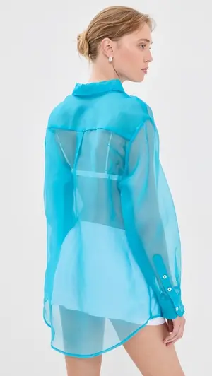 Sprwmn Oversized Silk Organza Button-down Shirt