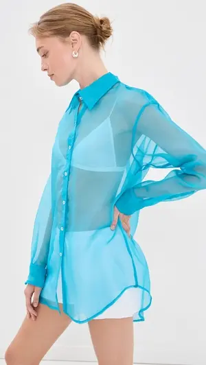 Sprwmn Oversized Silk Organza Button-down Shirt