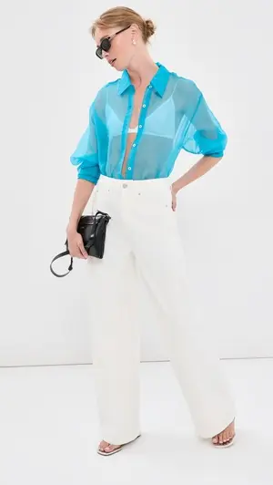 Sprwmn Oversized Silk Organza Button-down Shirt