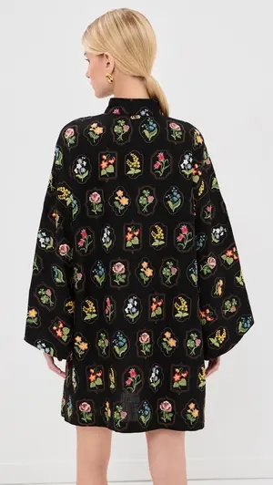 La Vie Style House Embroidered Garden Mini Caftan