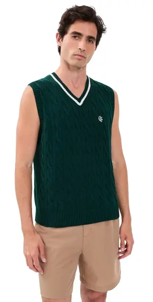 QUIET GOLF Cable Knit V-neck Vest