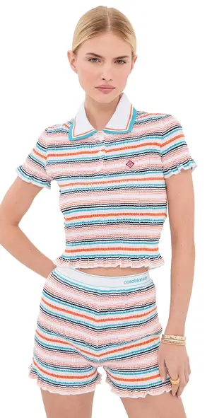 Casablanca Shirred Polo Top