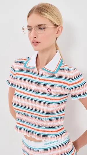 Casablanca Shirred Polo Top