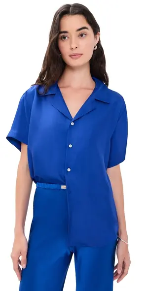 Comme Si Notched Collar Short Sleeve Shirt - Blue