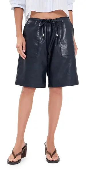 Rag & Bone Claire Faux Leather Shorts - Navy