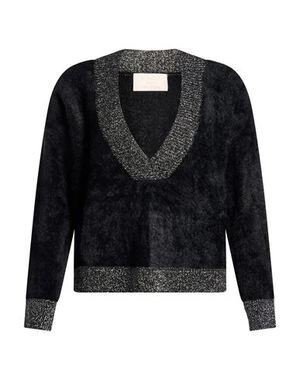 KAOS Kao Jeans V-neck Metallic Knit Sweater - Black