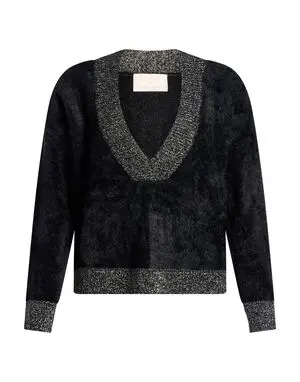 KAOS V-neck Sweater With Metallic Trim - Black