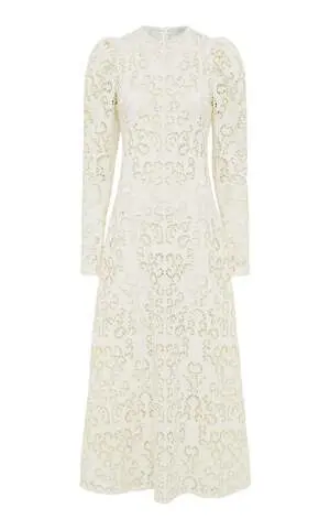 Gabriela Hearst Eshal Broderie Anglaise Merino Wool Maxi Dress - Ivory