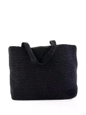 Saint Laurent Logo Embroidered Raffia Tote Bag - Black