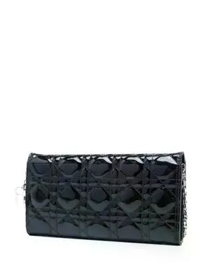 Dior Patent Cannage Lady Wallet On Chain Crossbody Bag - Black