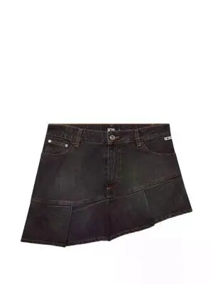 Gcds Pleated Stone-washed Denim Mini Skirt