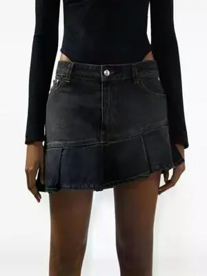 Gcds Pleated Stone-washed Denim Mini Skirt