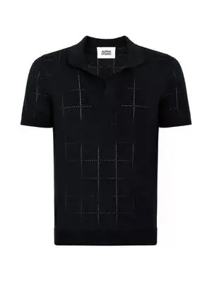 Alpha Studio Check-knit Polo T-shirt