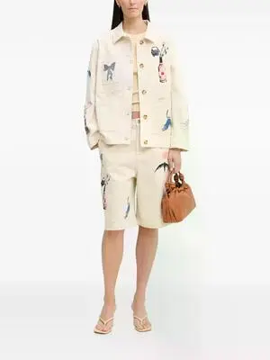Munthe Cream Embroidered Knee-length Shorts