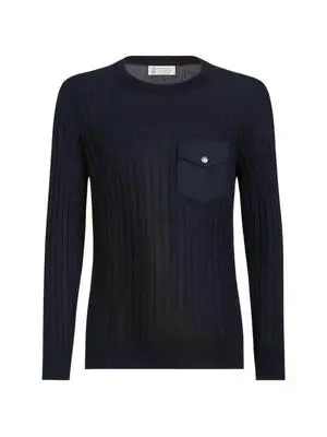Brunello Cucinelli Cashmere And Silk Ribbed Crew Neck Sweater With Chest Pocket