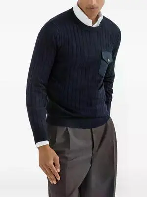 Brunello Cucinelli Cashmere And Silk Ribbed Crew Neck Sweater With Chest Pocket