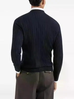 Brunello Cucinelli Cashmere And Silk Ribbed Crew Neck Sweater With Chest Pocket