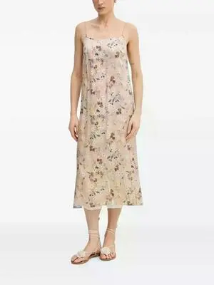 Munthe Barika Midi Dress Floral Print, Square Neck, Spaghetti Strap, Open Back