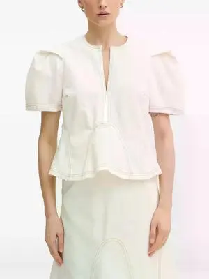 Munthe Baynor Blouse With Contrast Stitching And Puff Sleeves