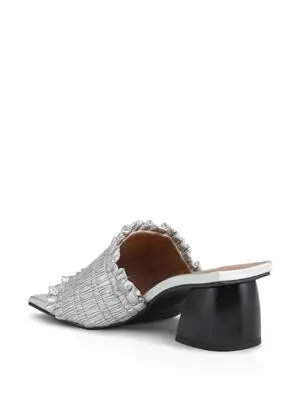 GANNI Smocked Kitten-heel Mules In Tone