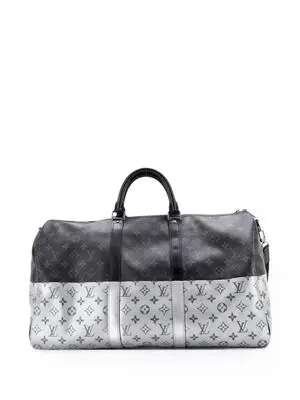 LOUIS VUITTON Keepall Bandouliere 50 Monogram Eclipse Split Canvas Travel Bag - Black