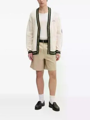 LES DEUX Logo Embroidered Striped Trim Cardigan