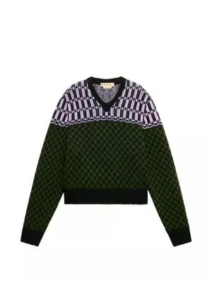 Marni Jacquard-knit Geometric-motif V-neck Sweater
