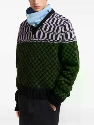 Marni Jacquard-knit Geometric-motif V-neck Sweater