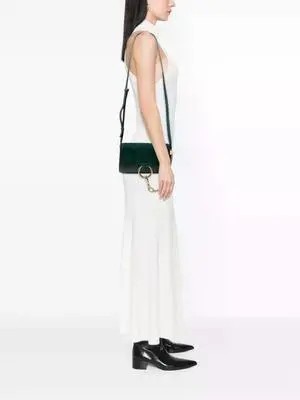 Chloé Faye Crossbody Bag In Suede And Calfskin - Green
