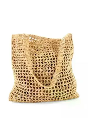 Prada Triangle Logo Open Raffia Tote Bag