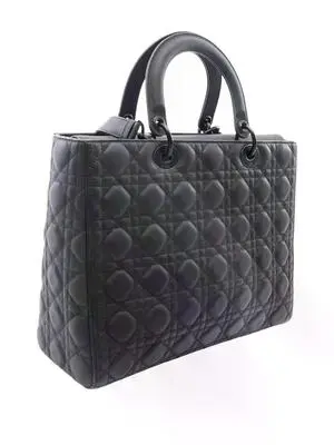 Dior Large Ultra Matte Calfskin Cannage Lady Satchel - Black