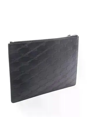 Balenciaga Bb Monogram Embossed Leather Wristlet Clutch Bag