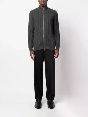 Kiton Cable-knit Cashmere Funnel Neck Zip-up Jacket