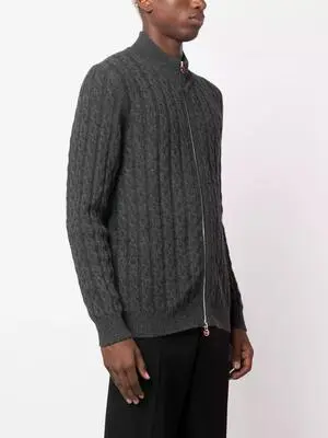 Kiton Cable-knit Cashmere Funnel Neck Zip-up Jacket