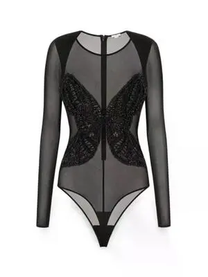 Elisabetta Franchi Sheer Bodysuit With Butterfly Patch Embellishment