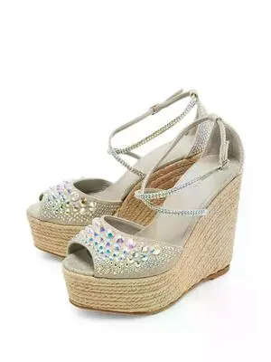 LE SILLA Crystal Embellished Espadrille Wedge Sandals