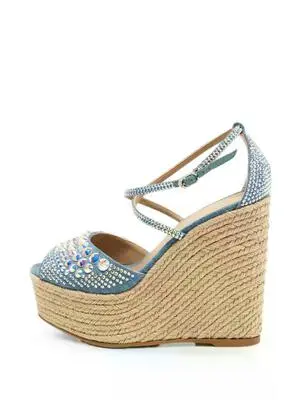 LE SILLA Crystal-embellished Denim Platform Wedge Sandals