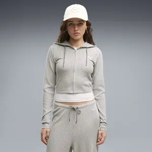 PUMA Essentials Ribbed Full Zip Hoodie - Beige