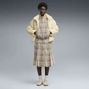 PUMA T7 Pleated Tartan Midi Skirt - Beige