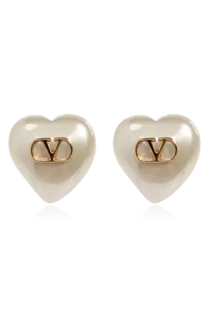 Valentino Garavani Logo Heart Earrings - Cream