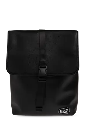EA7 Leather Backpack With Logo Patch - Black