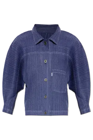 Issey Miyake Pleated Jacket With Pocket - Navy Blue