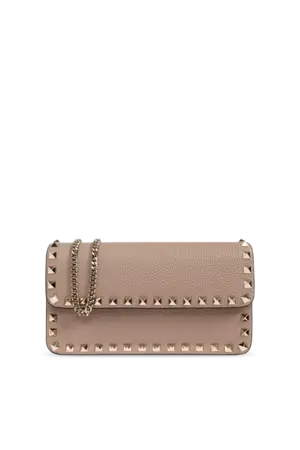 Valentino Garavani Leather Wallet On A Chain - Beige