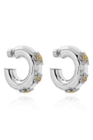 Marni Brass Hoop Earrings With Floral Motif - Silver