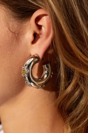 Marni Brass Hoop Earrings With Floral Motif