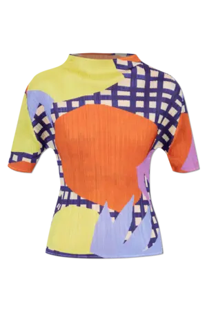 Issey Miyake Pleated Turtleneck Top - Multicolour