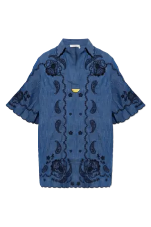 Zimmermann Embroidered Denim Dress - Blue