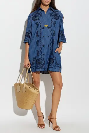 Zimmermann Embroidered Denim Dress - Blue