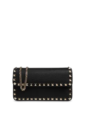 Valentino Garavani Leather Wallet On A Chain - Black